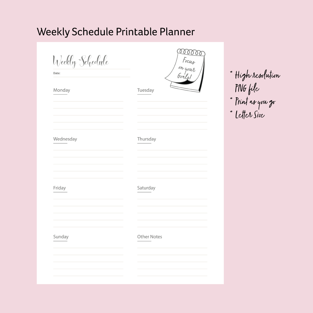 Digital Download: Weekly Schedule Printable Planner - She Rise Inc.